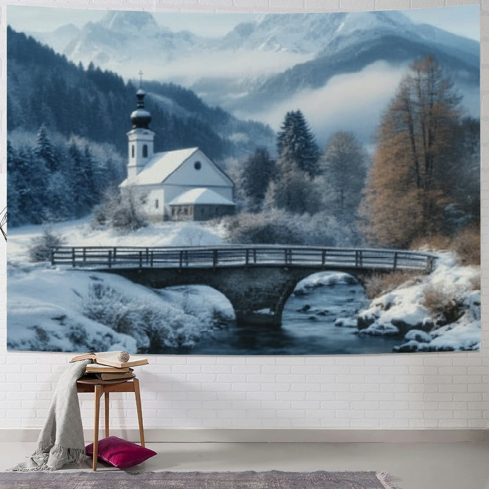 BCIIG Mountain Bridge Church Tapestry Wall Hanging Unique Style Graphic ...