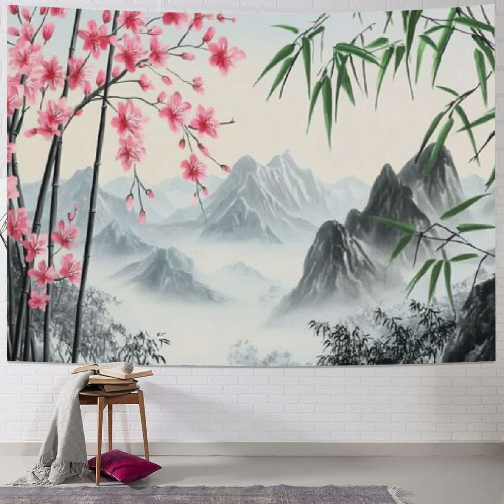 BCIIG Mountain Flowers Bamboo Trees Tapestry Wall Hanging Unique Style ...