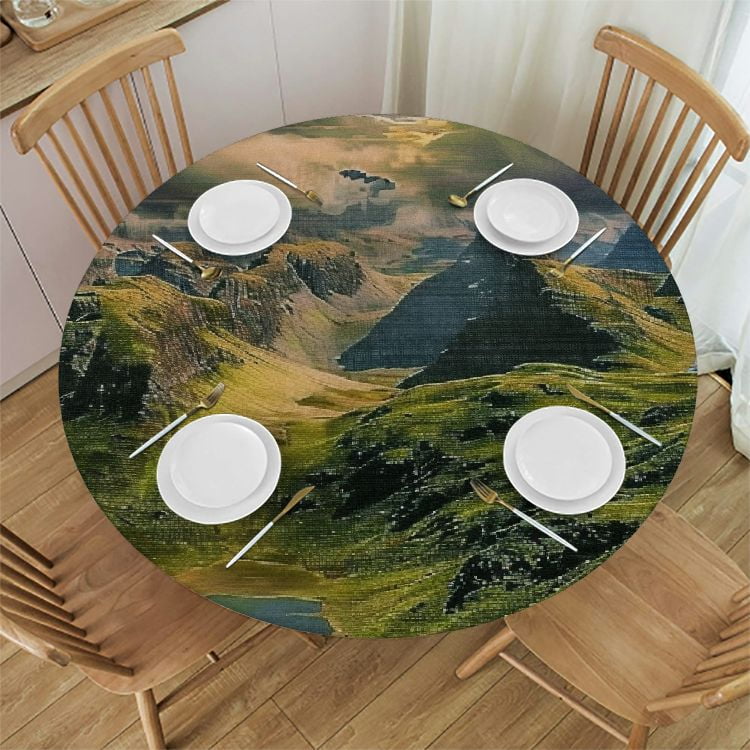 BCIIG Mountain Lake Clouds Round Table Cover Stain Resistant Washable ...