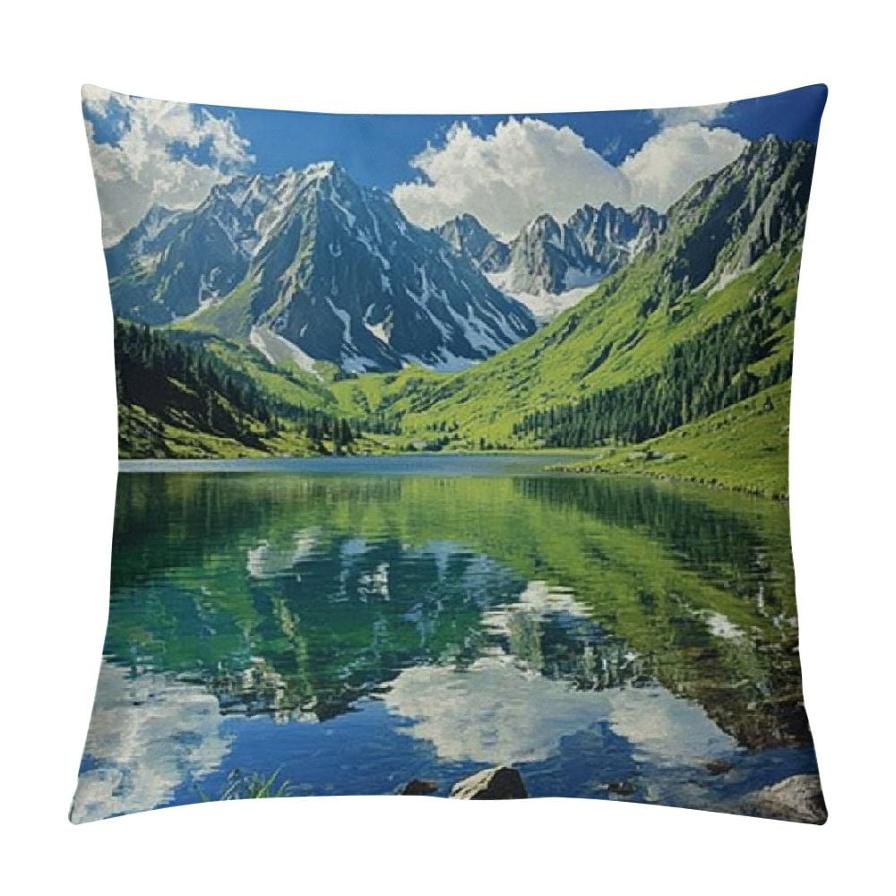 BCIIG Mountain Lake Graphic Decorative Throw Pillow Cover Short Plush ...
