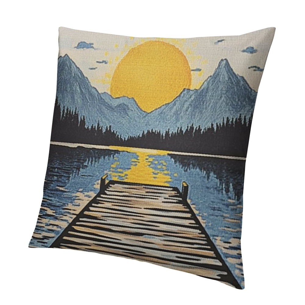BCIIG Mountain Lake Sunrise Zipper Closure Pillowcase Home Decor ...