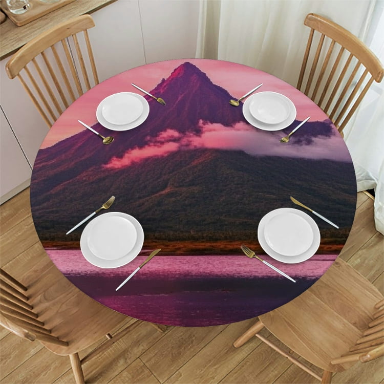 BCIIG Mountain Lake Sunset Round Tablecloth Stain-Resistant Washable ...
