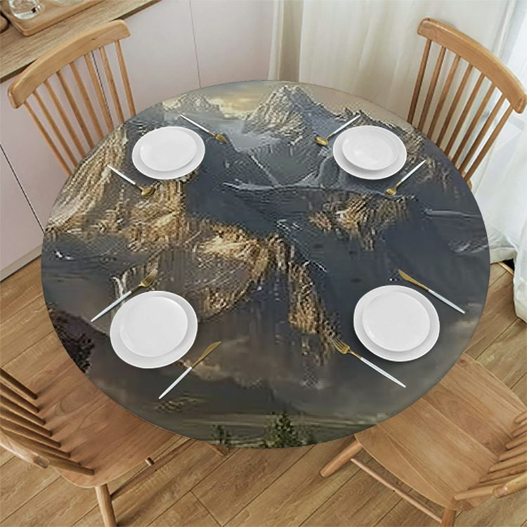 BCIIG Mountain Landscape Round Tablecloth Stain Resistant Washable 100% ...