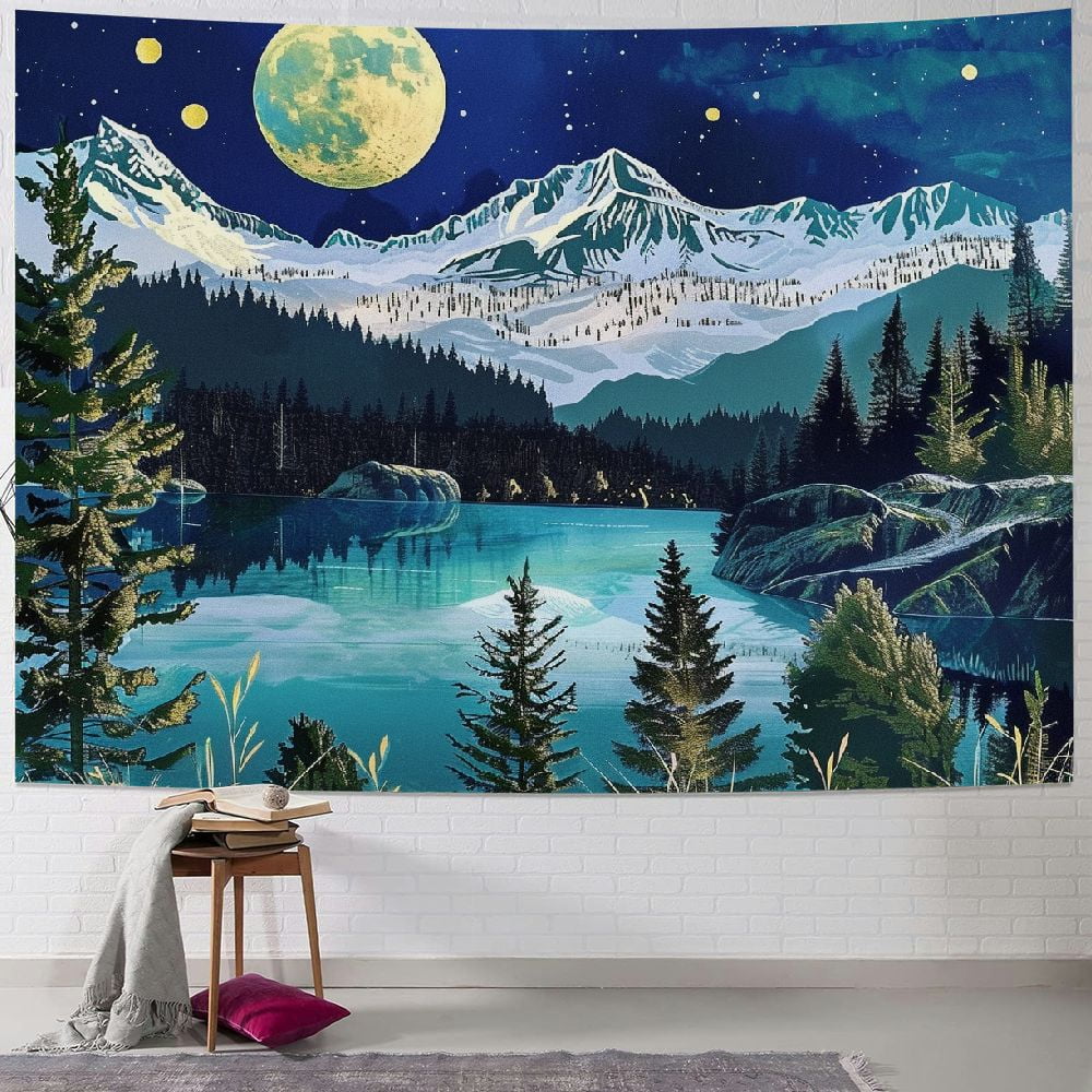 BCIIG Mountain Moon Tapestry, Nature Forest Tree Lake Landscape ...