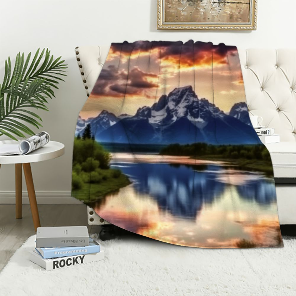 BCIIG Mountain Nature Blanket Grand Snowy Mountains Lake Tree Landscape ...