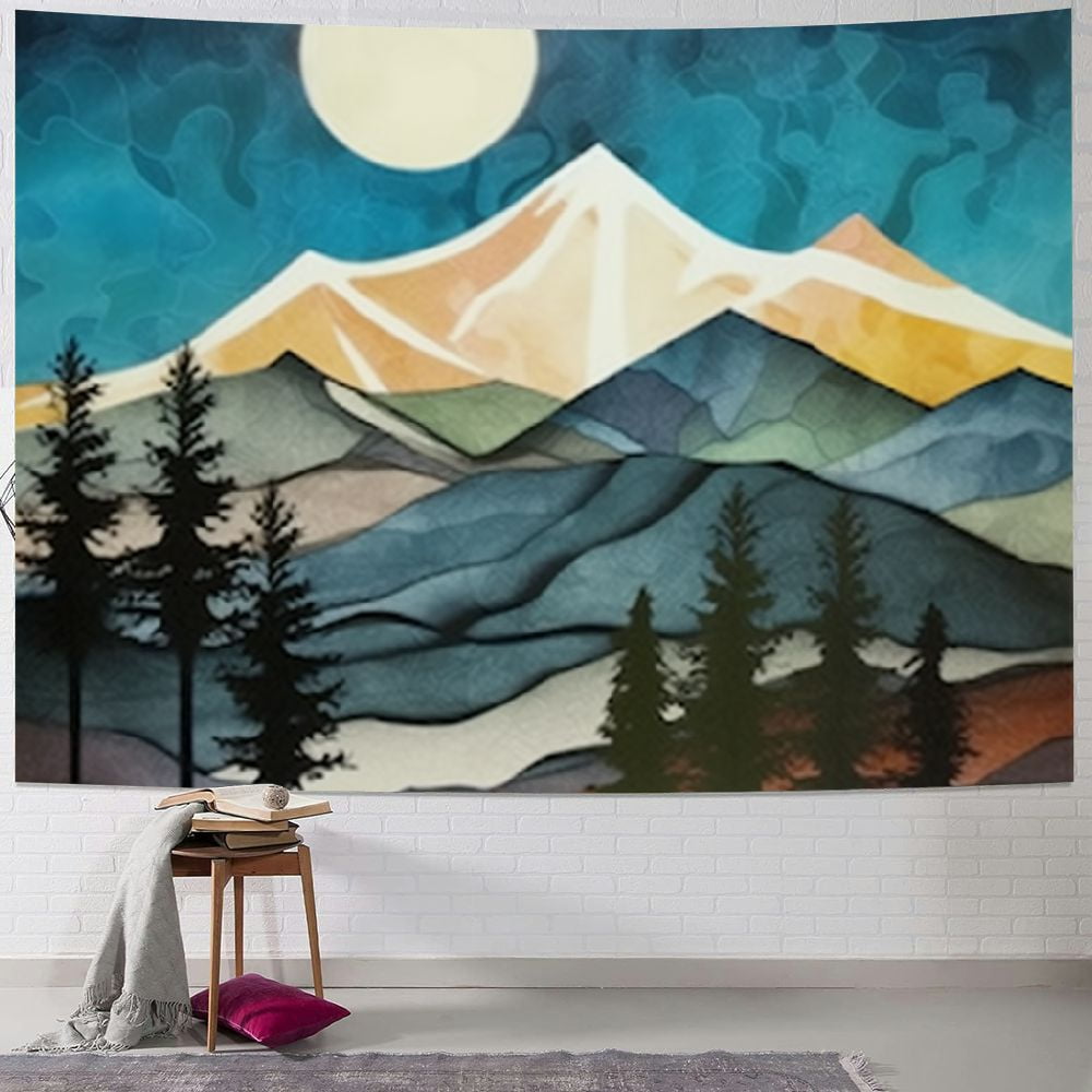 BCIIG Mountain Range Trees Moon Tapestry Wall Hanging Unique Style ...