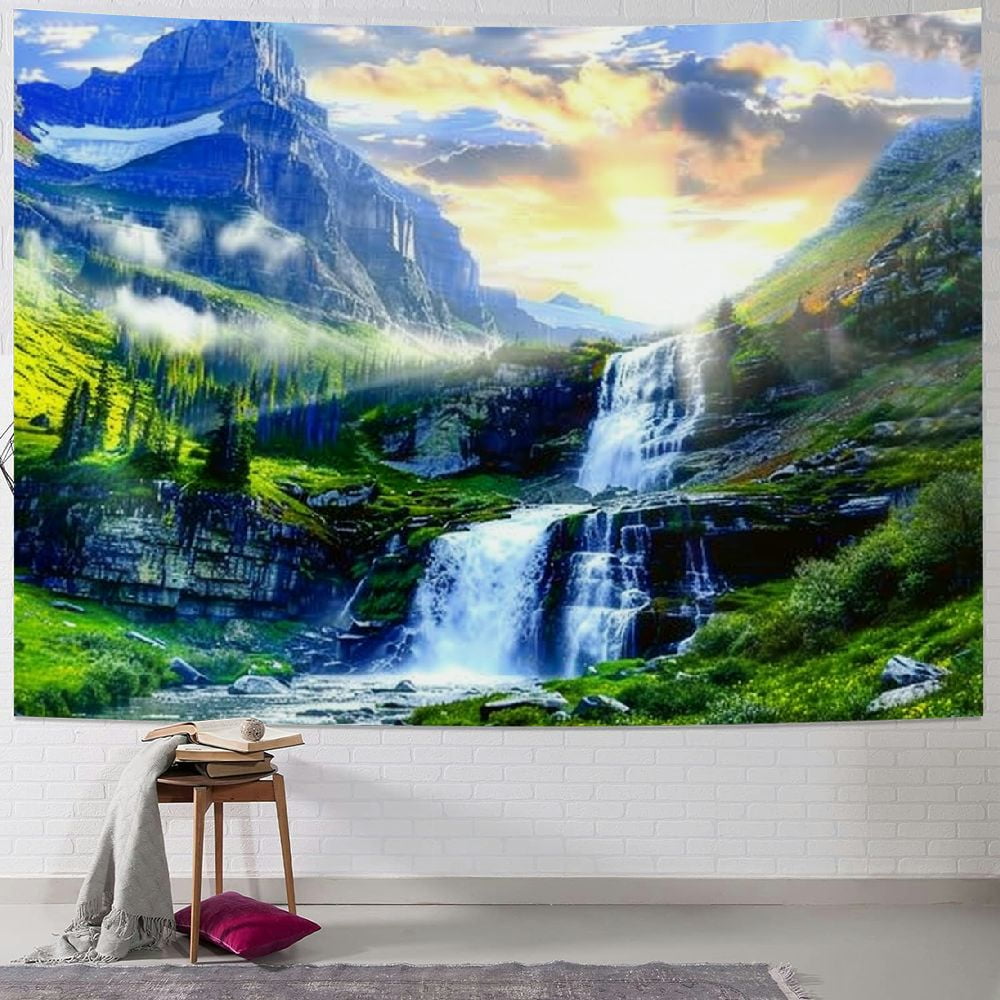 BCIIG Mountain Waterfall Tapestry Sunset Tapestry Forest Nature ...