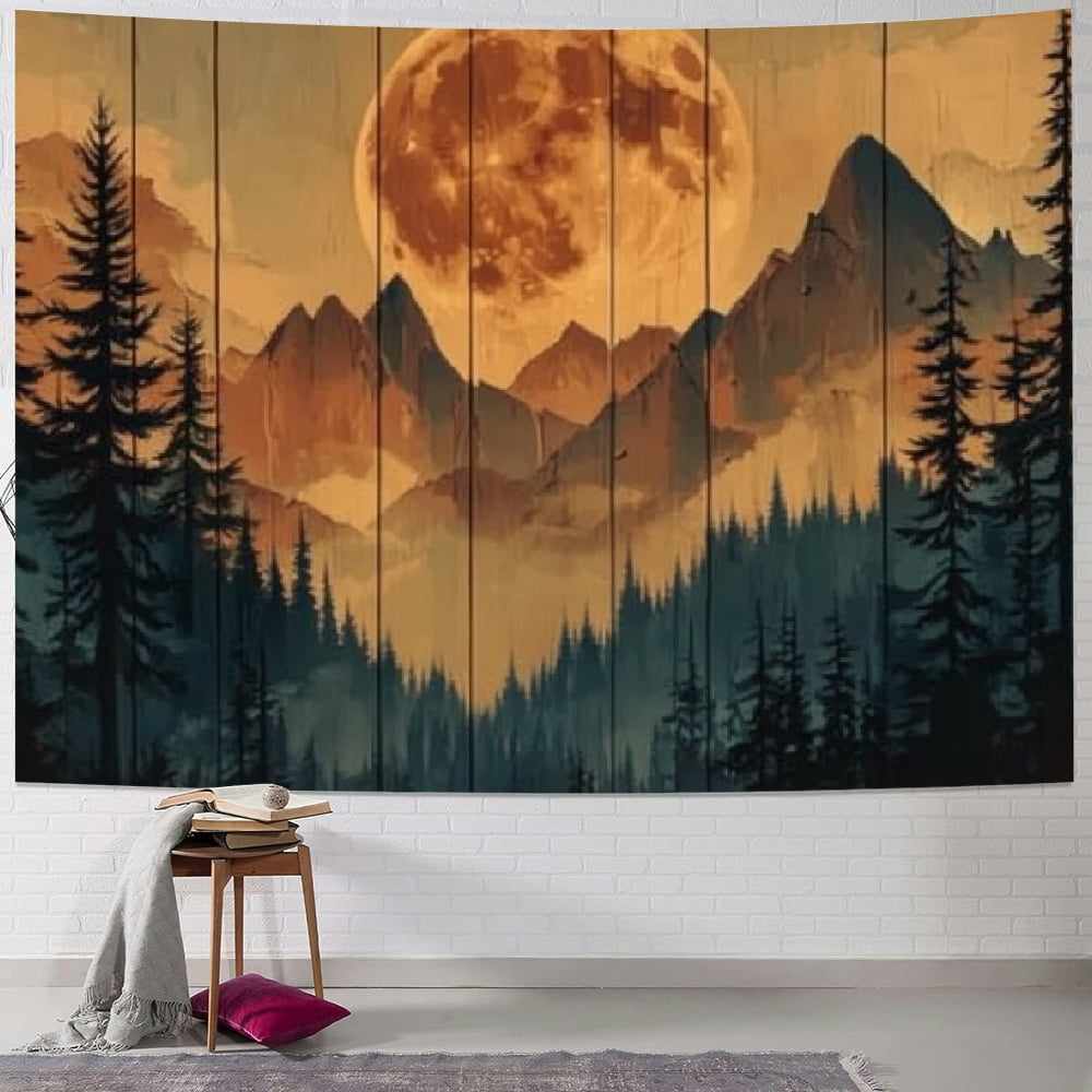 BCIIG Mountains Pine Trees Full Moon Tapestry Wall Hanging Unique Style ...