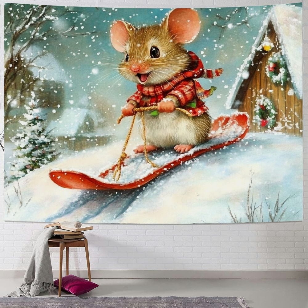 BCIIG Mouse Skiing Tapestry Snowy Day Tapesrties Décor Living Room ...