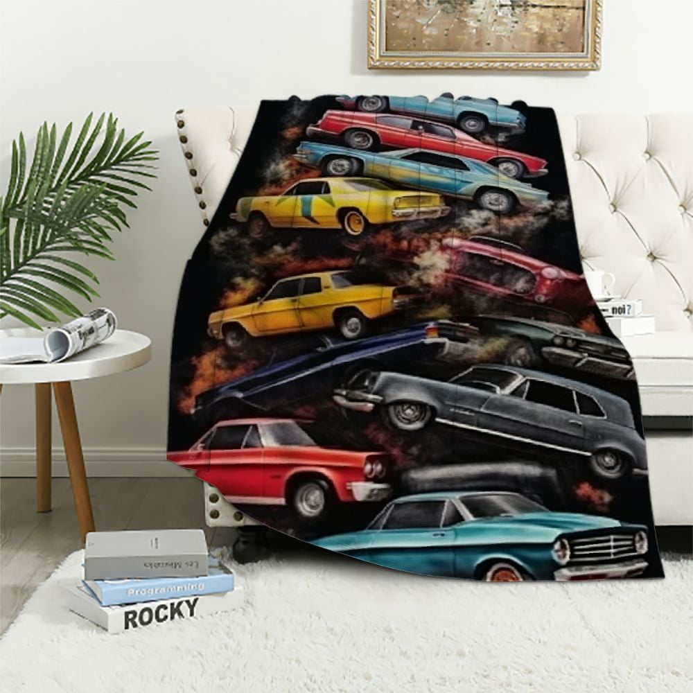 BCIIG Muscle Cars Throw Blanket, Black Vintage Sports Car Print Fleece ...