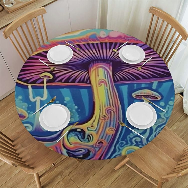 BCIIG Mushroom Rainbow Psychedelic Round Tablecloth Stain Resistant ...