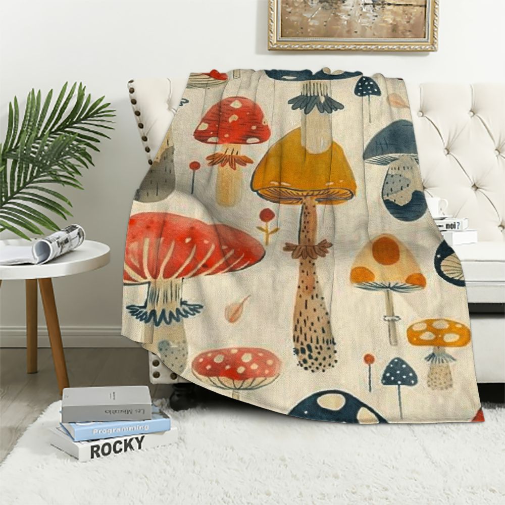 BCIIG Mushroom Smiling Faces Throw Blanket, Happy Lively Plant Blankets ...