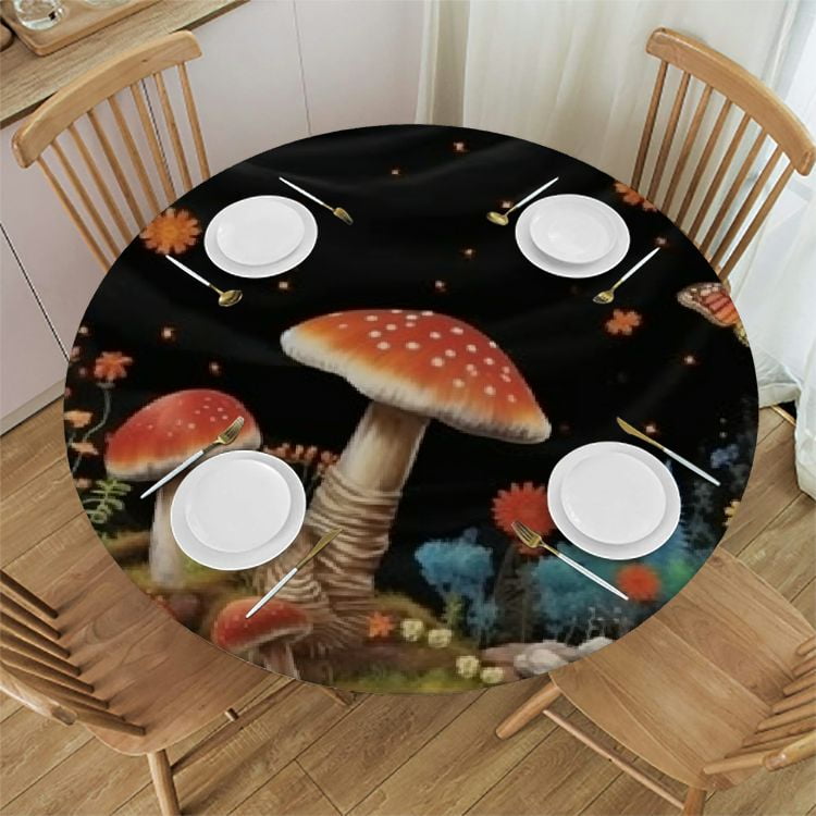 BCIIG Mushrooms Butterflies Forest Round Table Cover Stain Resistant ...