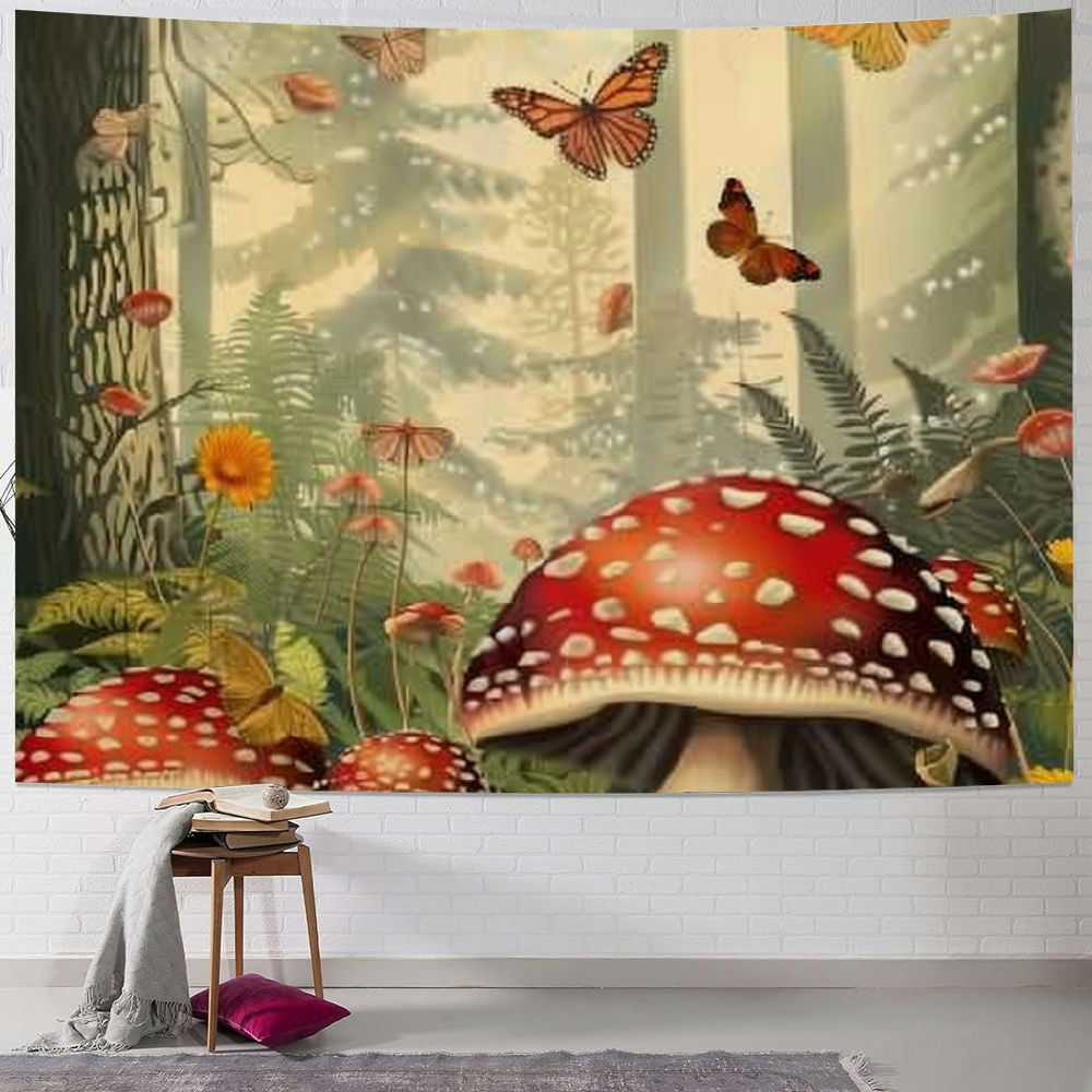 BCIIG Mushrooms Butterflies Forest Tapestry Wall Hanging Unique Style ...