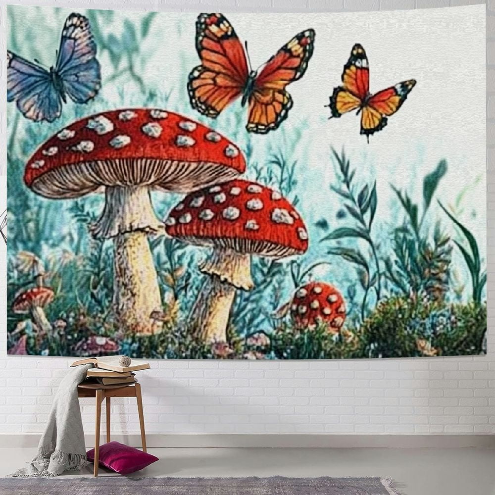 BCIIG Mushrooms Butterflies Forest Tapestry Wall Hanging Unique Style ...