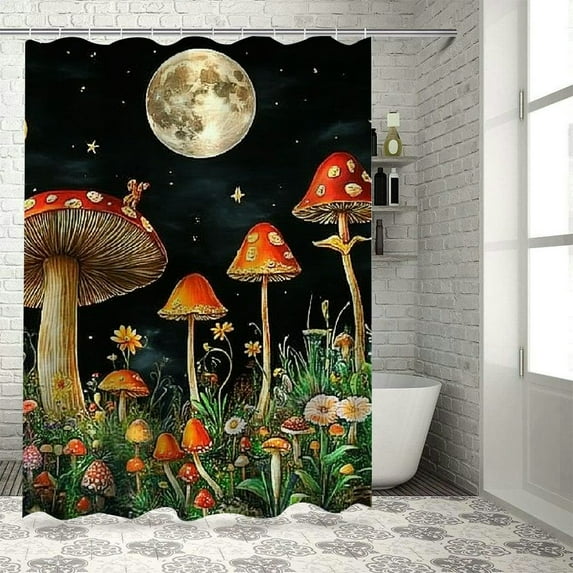 BCIIG Mushrooms Flowers Full Moon Bathroom Decoration Set with Hooks ...