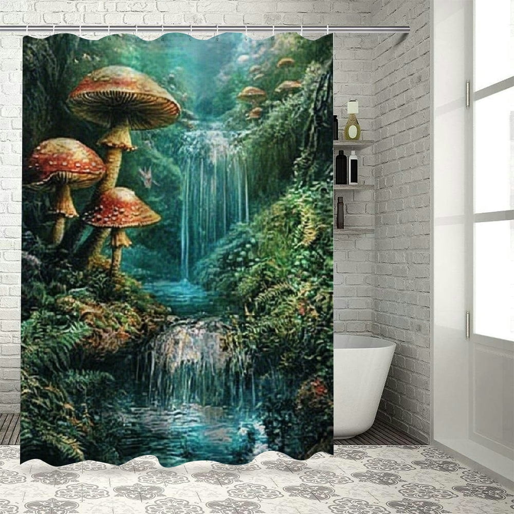 BCIIG Mushrooms Stream Waterfall Chic Modern Bathroom Decor Shower ...