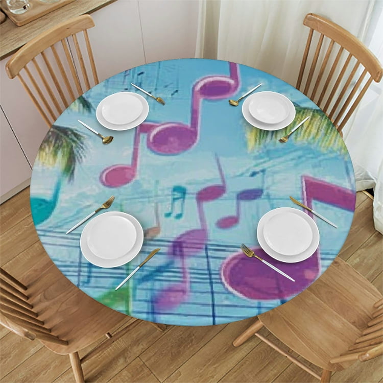 BCIIG Music Notes Palm Trees Vaporwave Round Tablecloth, 100% Polyester ...