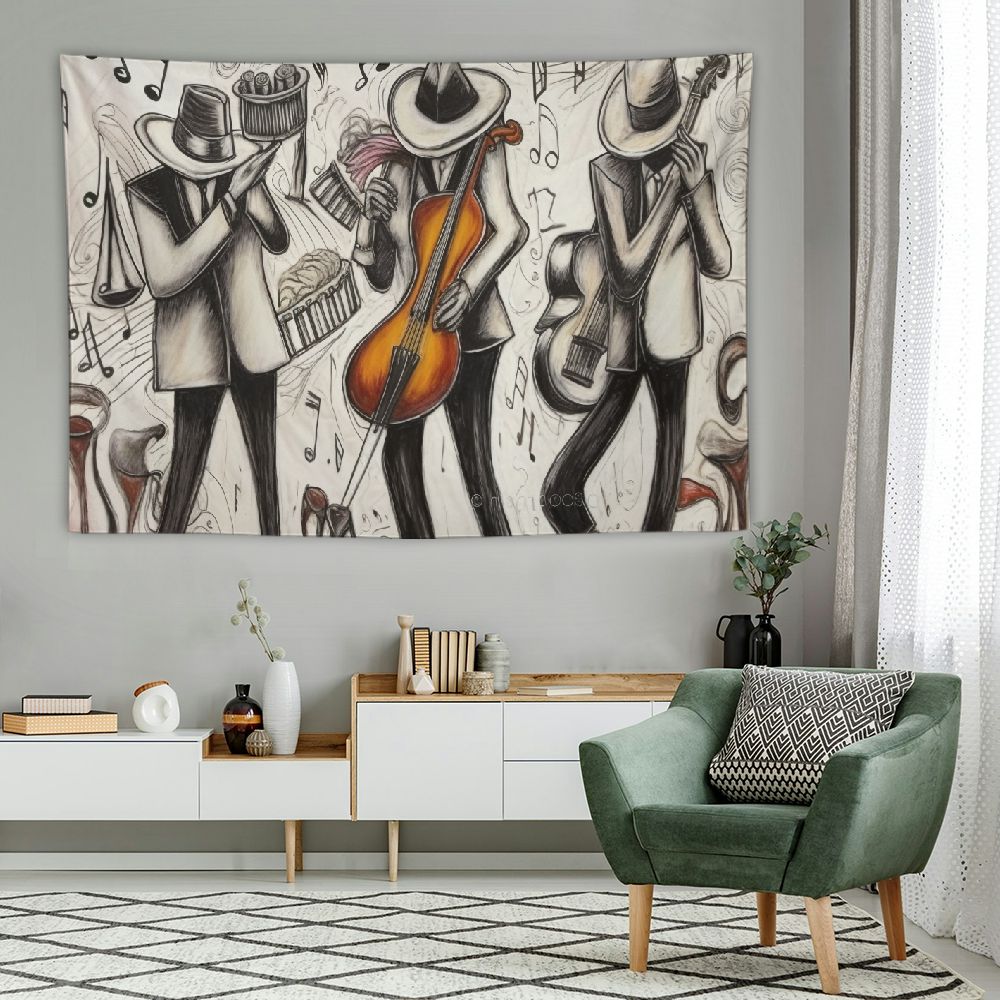 BCIIG Music Tapestry, Sketch Style of a Jazz Band Playing Instruments ...