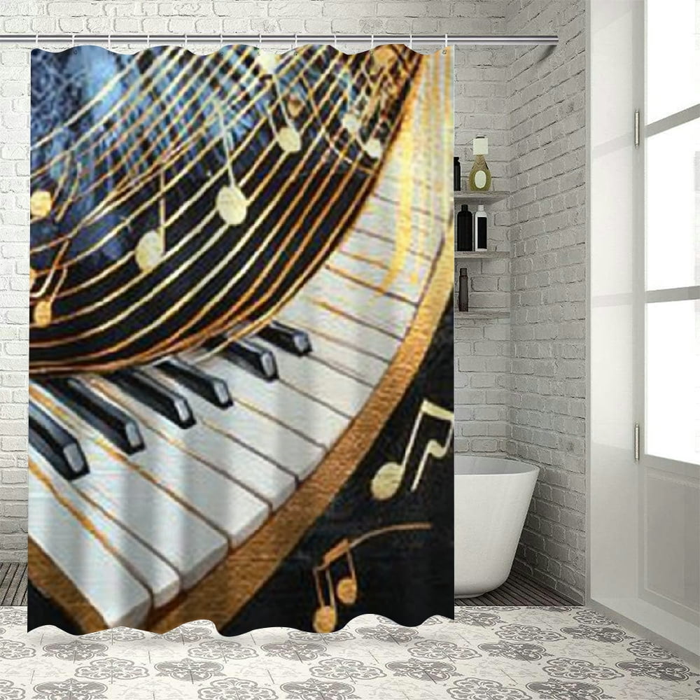 BCIIG Musical Notes Bathroom Shower Curtain Set with Hooks 60"x72 ...