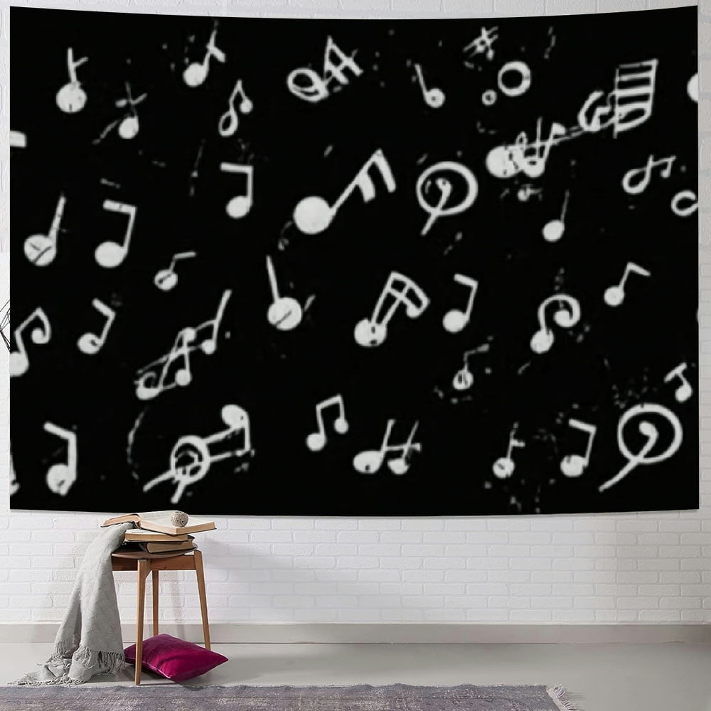 BCIIG Musical Notes Symbols Black and White Tapestry Wall Hanging ...