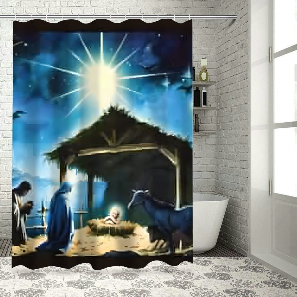 BCIIG Nativity Scene Baby Jesus Manger Shower Curtain Set 100% ...