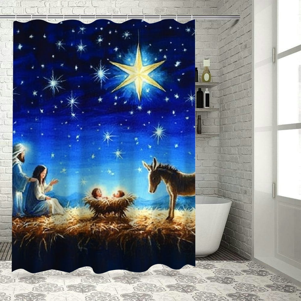 BCIIG Nativity Scene Star Donkey Washable Shower Curtain with Hooks 36 ...