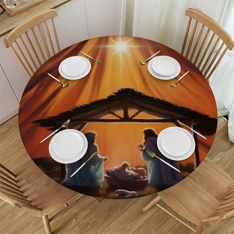 BCIIG Nativity Scene Star Manger Round Table Cover Stain Resistant ...