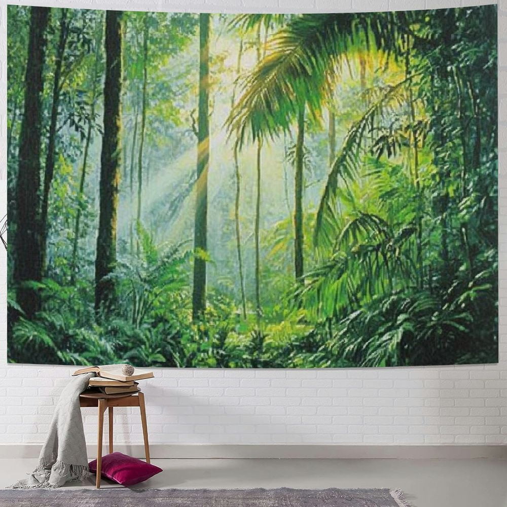 BCIIG Nature Tapestry Queen Size, Fresh Ruby Green Rainforest in ...