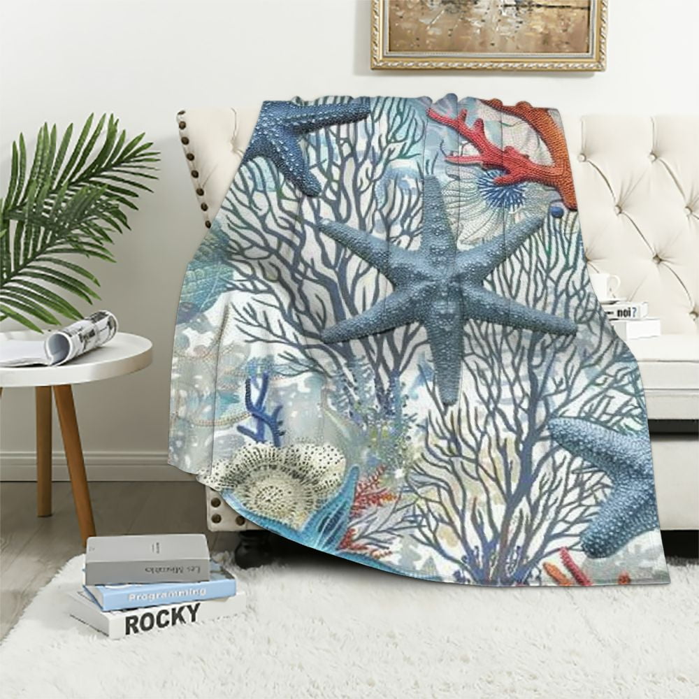 BCIIG Nautical Coastal Blanket Starfish Seashell Coral Beach Themed ...