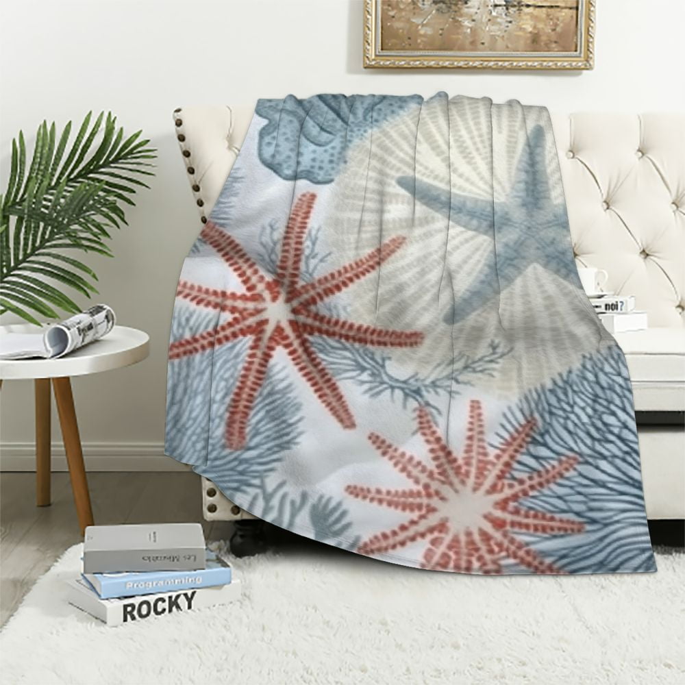 BCIIG Nautical Coastal Blanket Starfish Seashell Coral Beach Themed ...