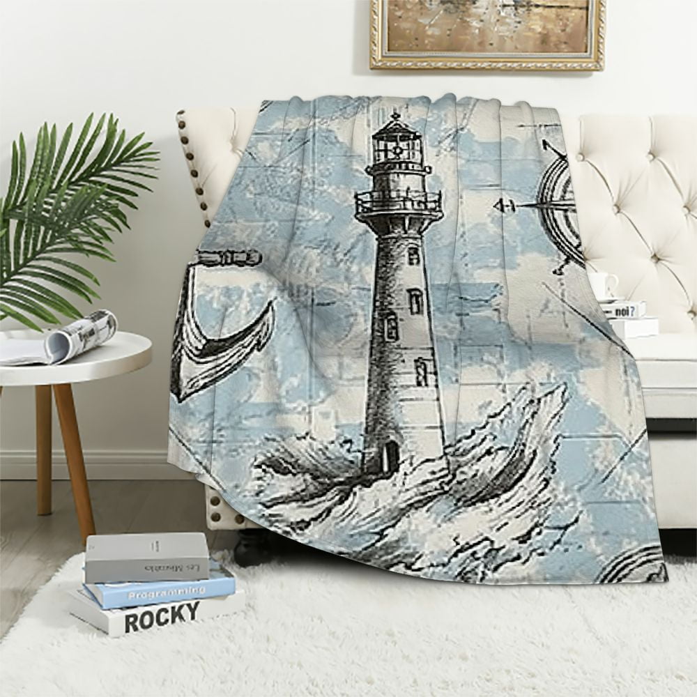 BCIIG Nautical Themed Throw Blanket Queen Modern Compass Anchor ...