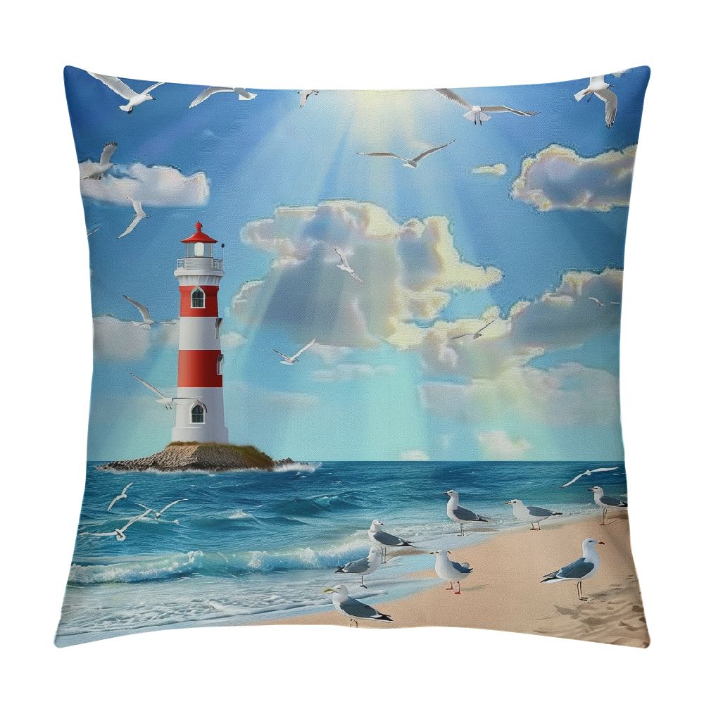 BCIIG Ocean Beach Seagull Blue Sky White Clouds Simple Blue Red White ...