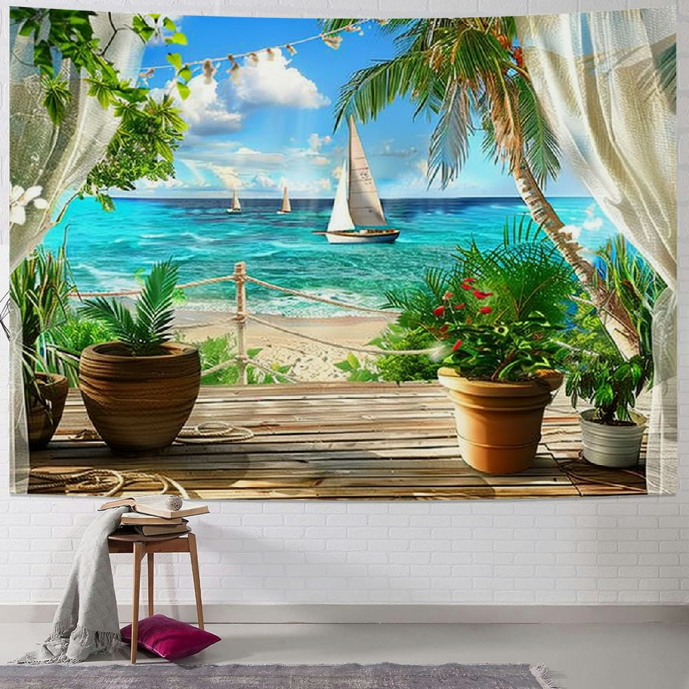 BCIIG Ocean Beach Tapestry,Coconut Tree Tapestry Wall Hanging Palm Tree ...