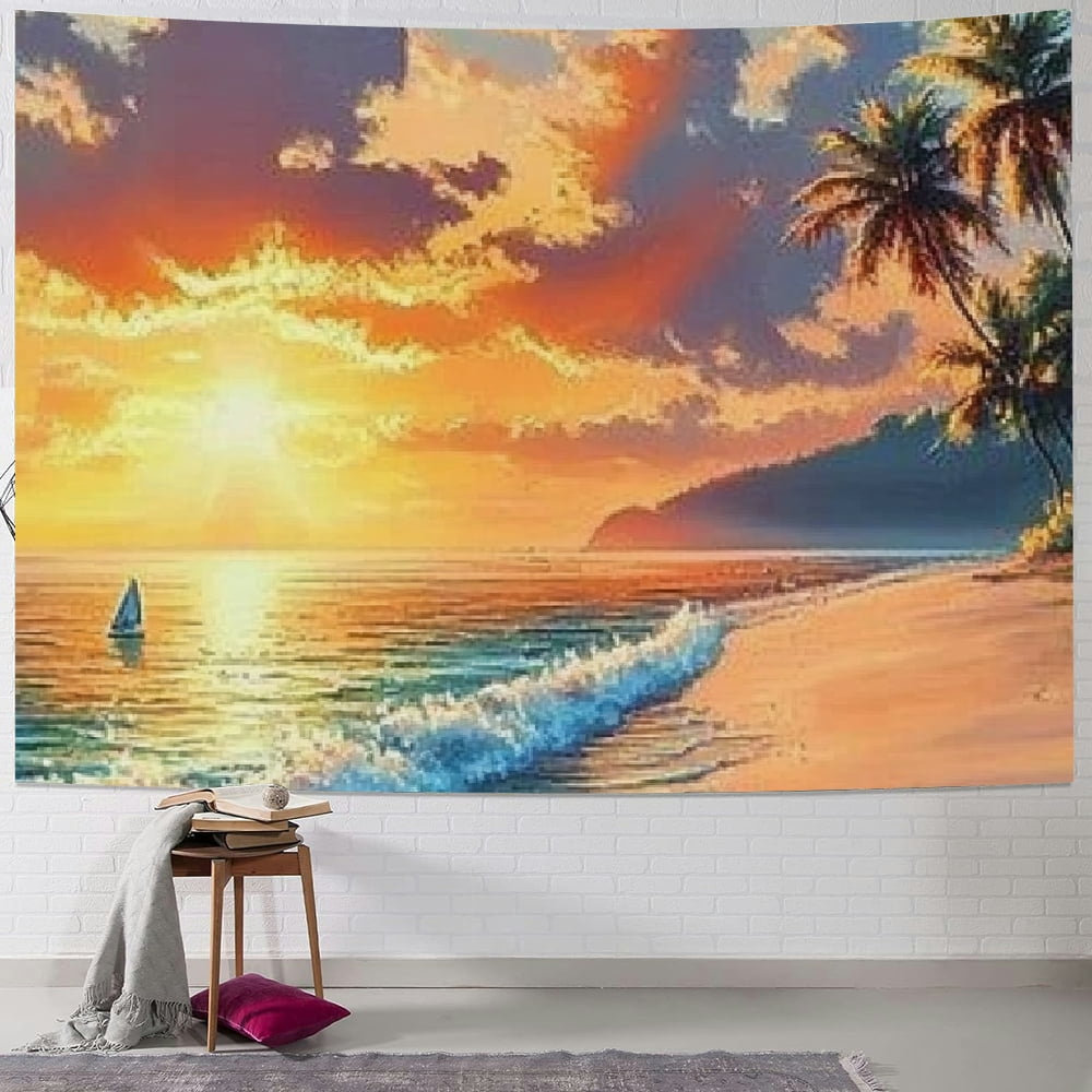 BCIIG Ocean Beach Tapestry Wall Hanging Tropic Paradise Coconut Palm ...