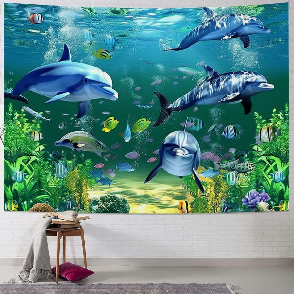 BCIIG Ocean Tapestry, Dolphins with Tropical Fish Marine Life Under ...
