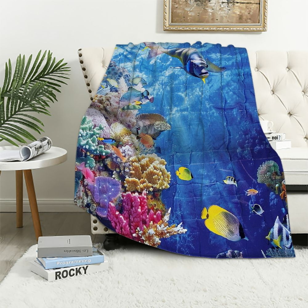 BCIIG Ocean Throw Blanket, Untouched Wild Aquatic World Corals Exotic ...
