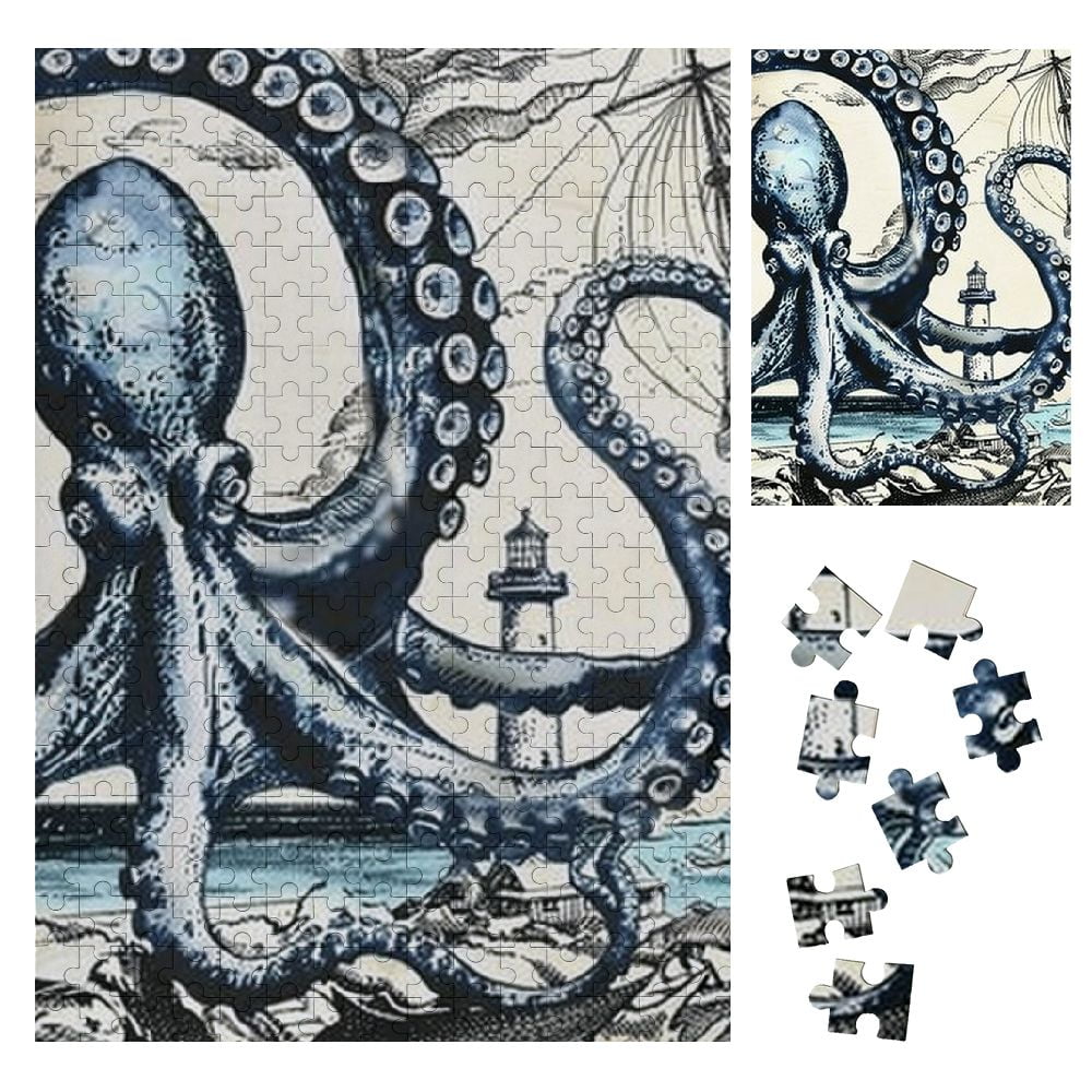 BCIIG Octopus Lighthouse Detailed Drawing Wooden Jigsaw Puzzle Vertical ...