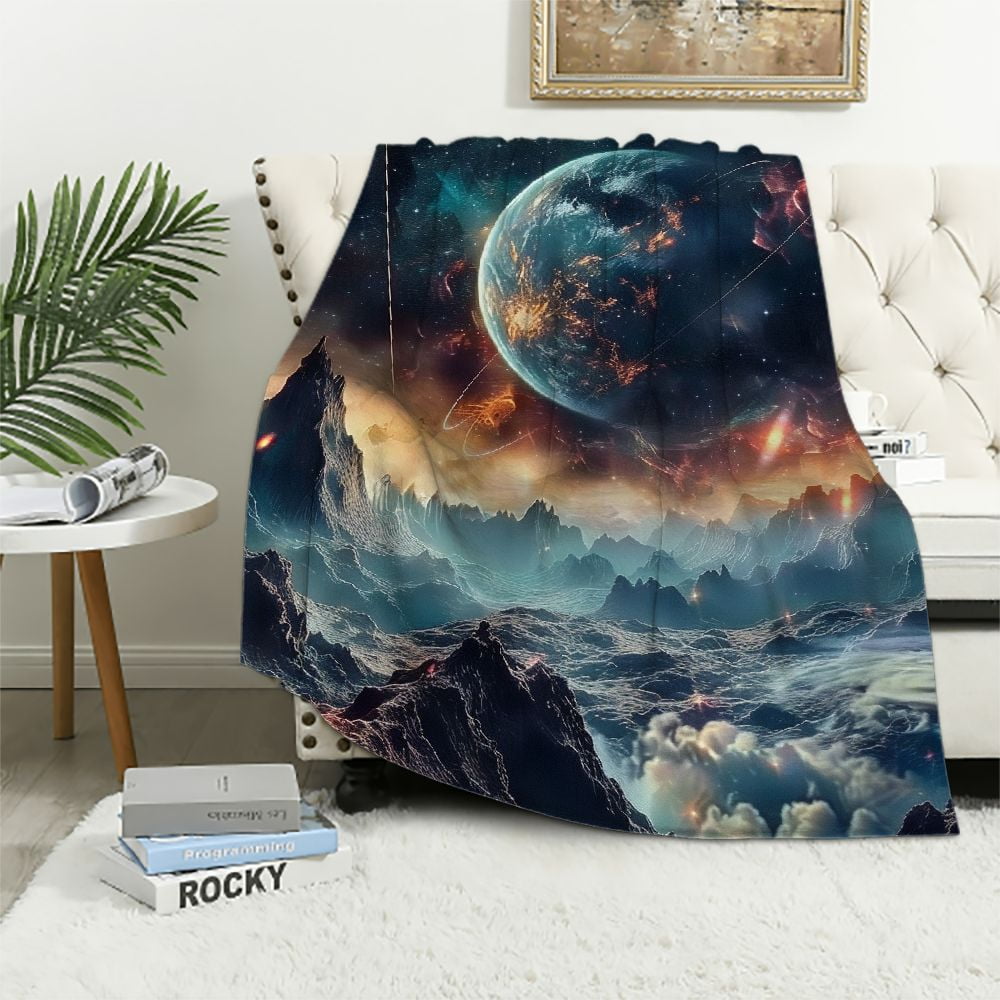 BCIIG Outer Space Fuzzy Blanket Planet Galaxy Flannel Fleece Throw ...