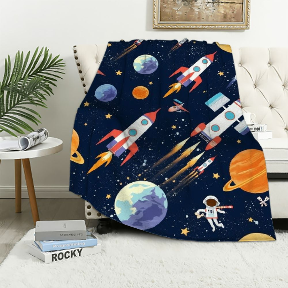 BCIIG Outer Space Theme Throw Blanket for Kids, Blue Space Astronaut ...