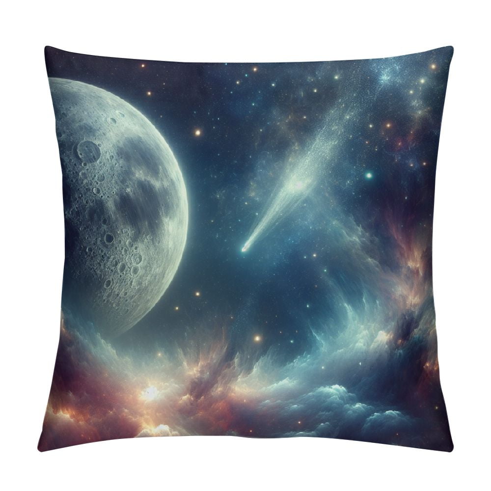 BCIIG Outer Space Throw Pillow Cushion Cover, Vibrant Clouds Full Moon ...