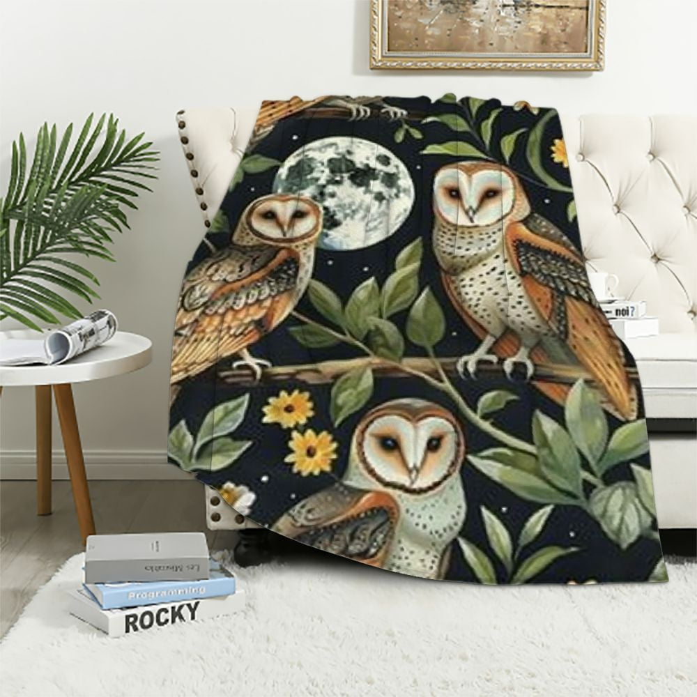 BCIIG Owl Blanket Gifts for Owl Lovers Women Flower Moon and Plant ...