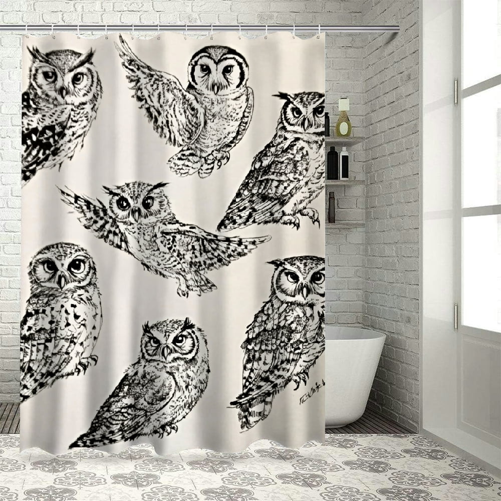 BCIIG Owls Circle Detailed Drawing Washable Shower Curtain with Hooks ...
