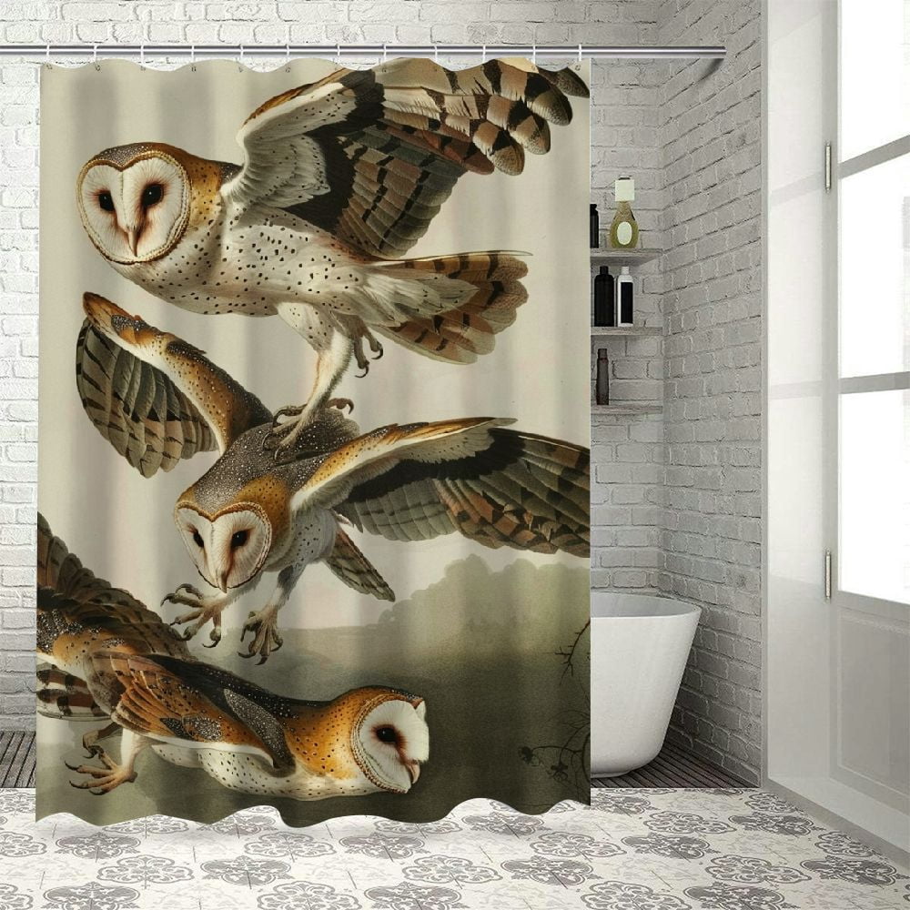 BCIIG Owls Flying Illustration Bathroom Decor Set, Colorful Luxurious ...
