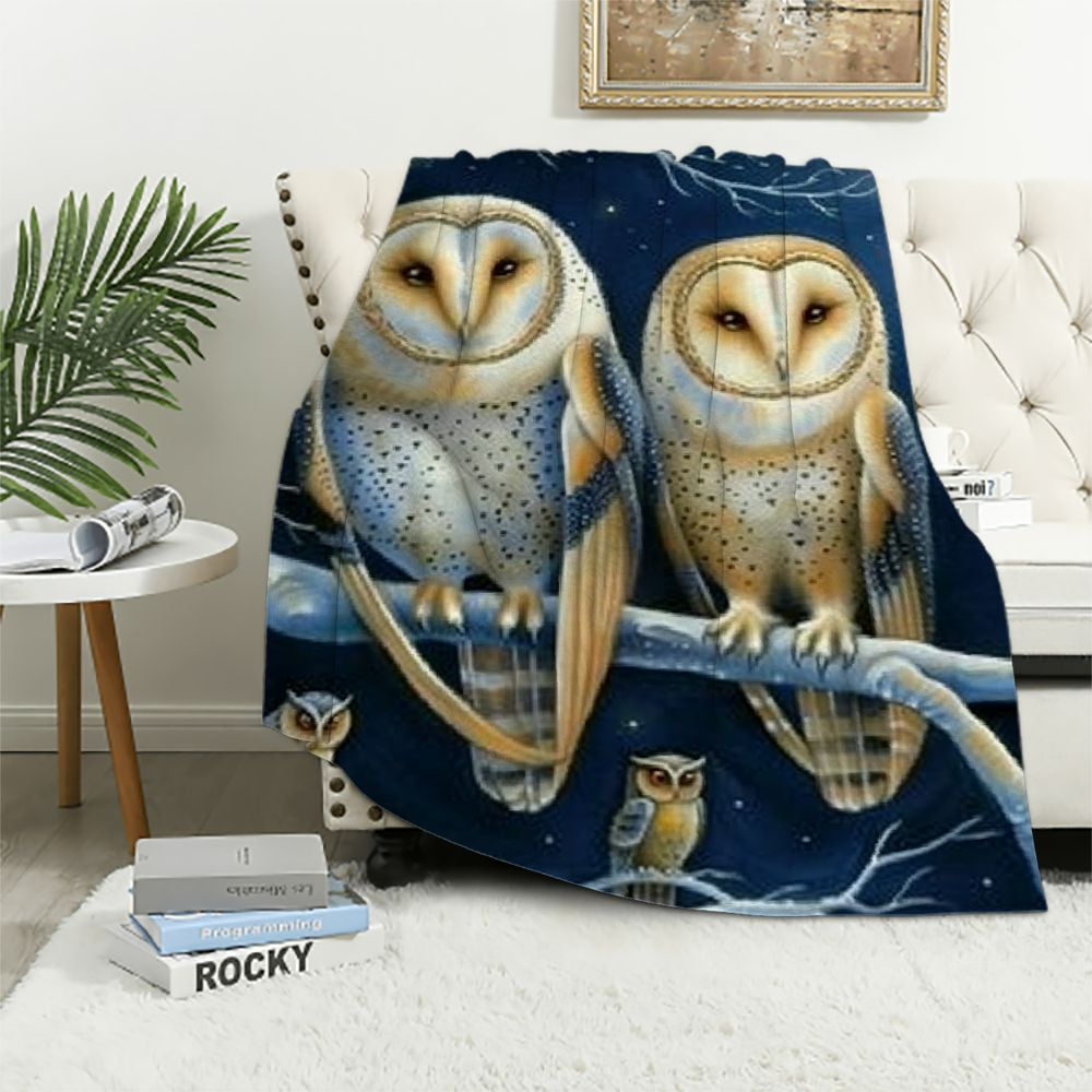 BCIIG Owls Full Moon Stars Warm Lightweight Blanket Soft Fleece Throw ...