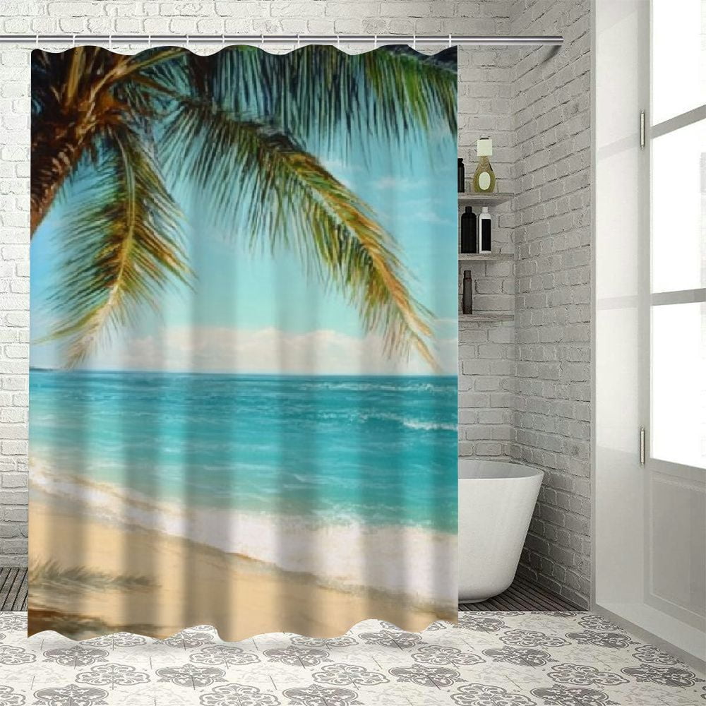 BCIIG Palm Tree Ocean View Bathroom Decoration Set with Hooks, Colorful ...