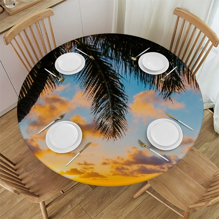 BCIIG Palm Tree Sunset Ocean Round Tablecloth Waterproof 100% Polyester ...