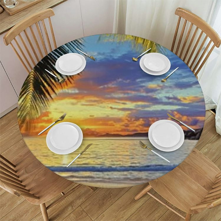 BCIIG Palm Tree Sunset Round Tablecloth Stain-Resistant Washable 100% ...