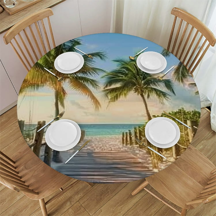 BCIIG Palm Trees Round Tablecloth Stain-Resistant Washable Indoor ...