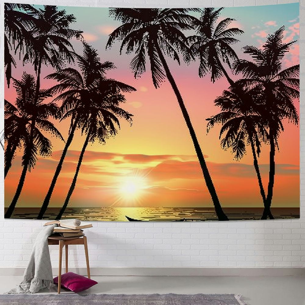 BCIIG Palm Trees Tapestry,Sunset Holiday Miami Beach Travel Poster Wall ...